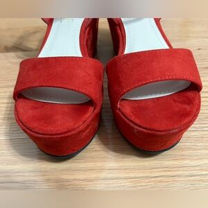 Rouge Helium | Shoes | Rouge Helium Red Wedge Platform Sandals In Suede ...